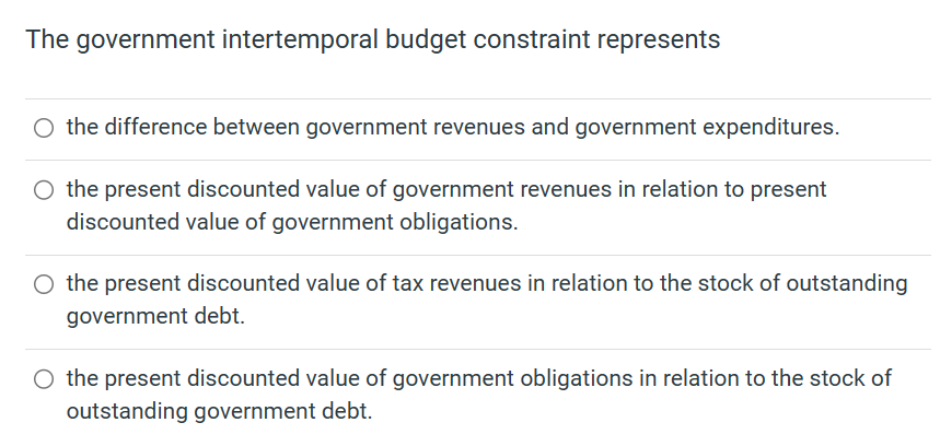 Solved The government intertemporal budget constraint | Chegg.com