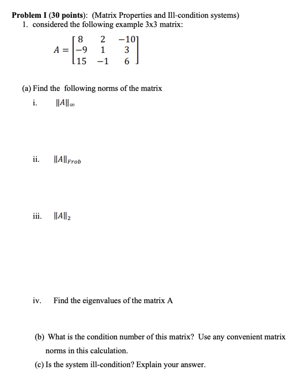 Solved Problem I (30 points): (Matrix Properties and | Chegg.com