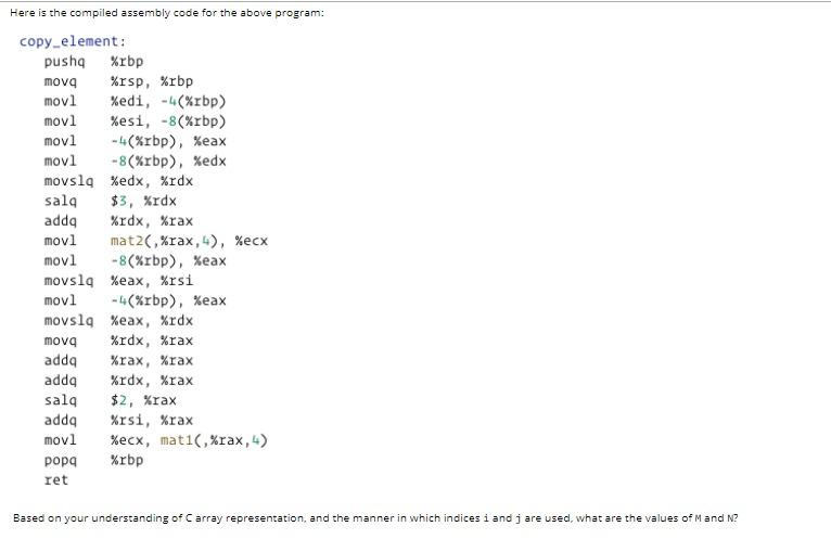 Here is the compiled assembly code for the above | Chegg.com