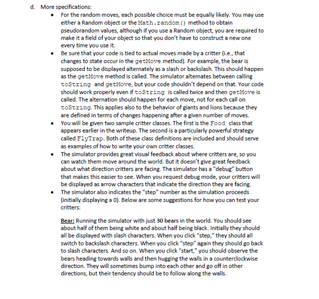Solved 1. (40 points) "Critters" This assignment will give | Chegg.com