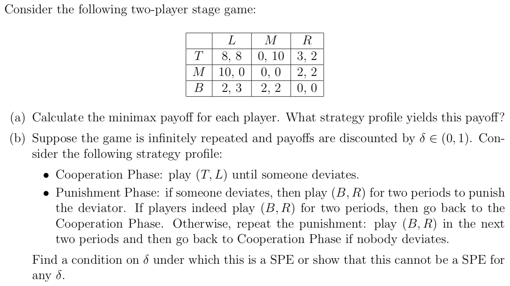Consider the following two-player stage game: IL MR T | Chegg.com