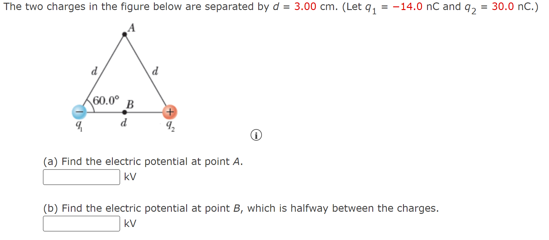 Solved The two charges in the figure below are separated by | Chegg.com