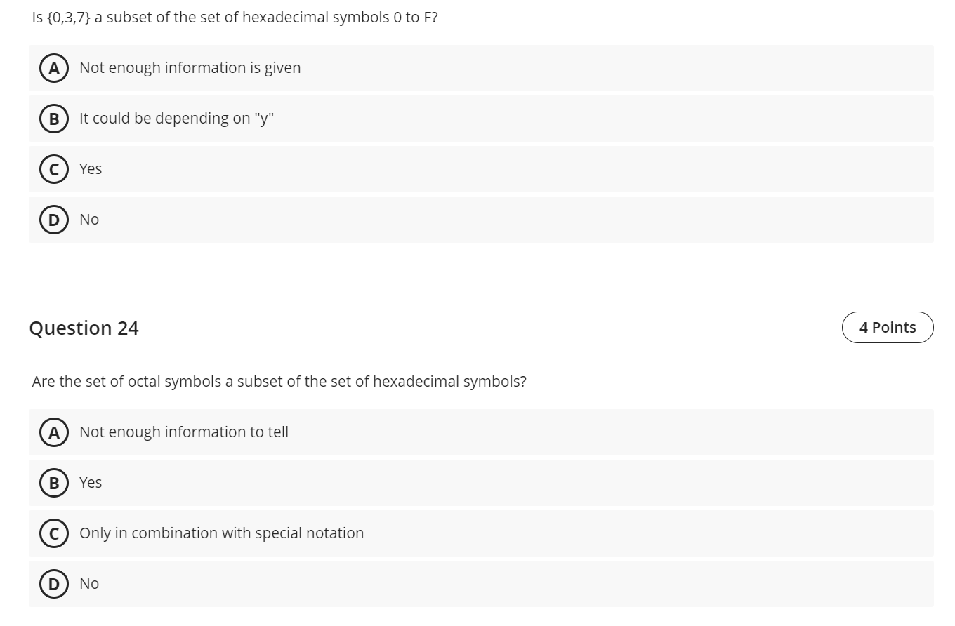Solved Is {0,3,7} a subset of the set of hexadecimal symbols | Chegg.com