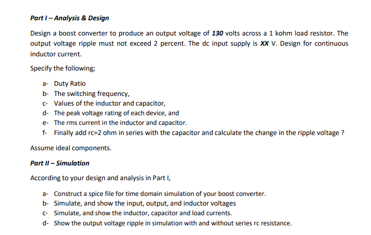 Solved Part 1 - Analysis & Design Design a boost converter | Chegg.com