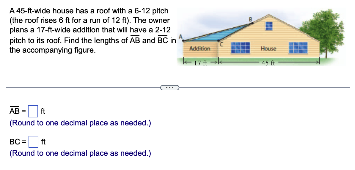 Solved A 45-ft-wide house has a roof with a 6-12 pitch (the | Chegg.com