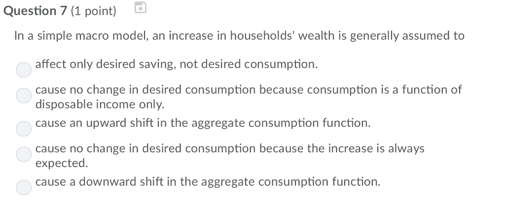 Solved Question 7 (1 point) In a simple macro model, an | Chegg.com