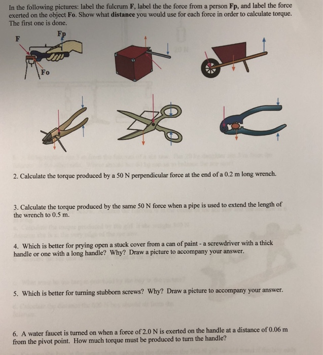 Solved In the following pictures: label the fulcrum F, label | Chegg.com