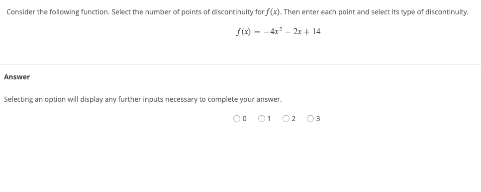 Solved Consider the following function. Select the number of | Chegg.com