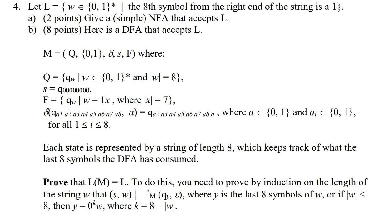 Solved Let L={w∈{0,1}∗∣ the 8th symbol from the right end of | Chegg.com