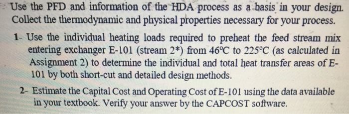 Use the PFD and information of the HDA process as a | Chegg.com