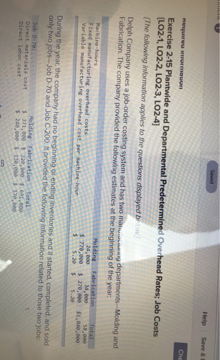 Solved Help Save & Che Requirea inrormation Exercise 2-15 | Chegg.com
