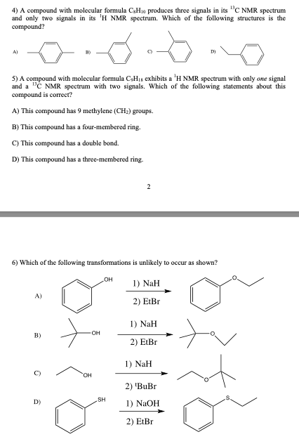 Solved 4) A compound with molecular formula C8H10 produces | Chegg.com
