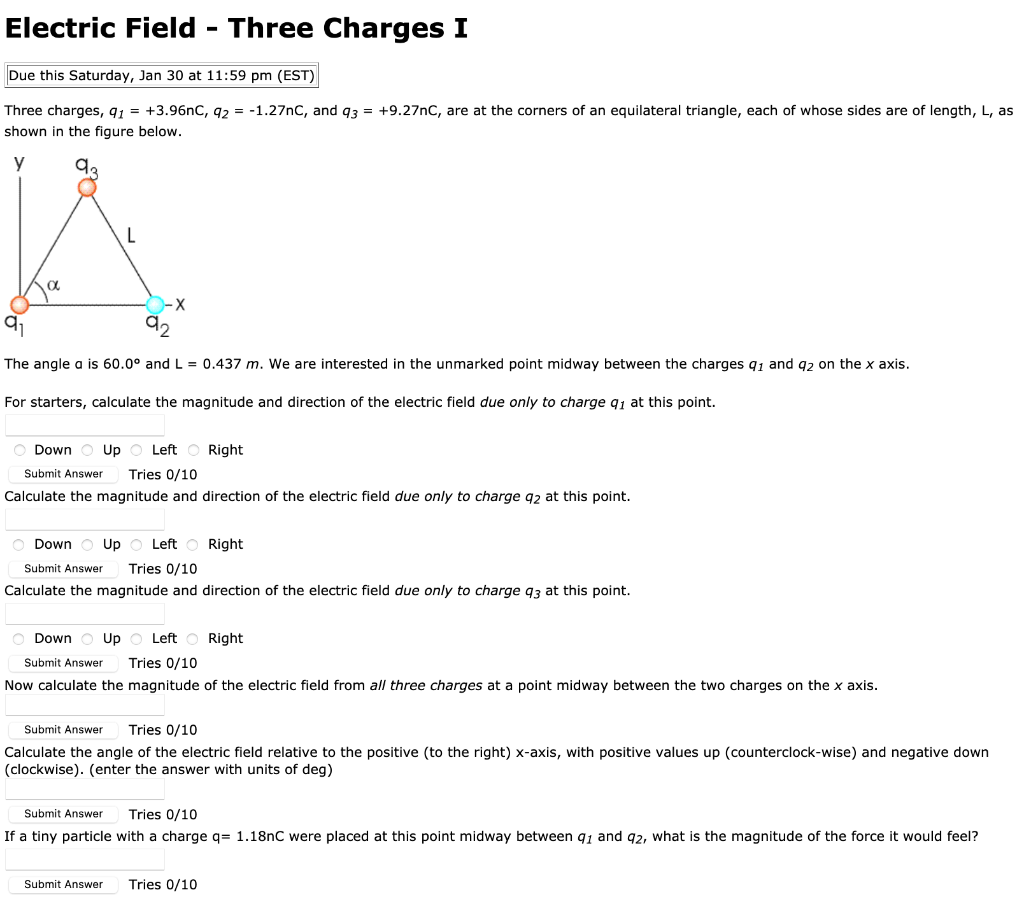Solved Electric Field - Three Charges I Due this Saturday, | Chegg.com
