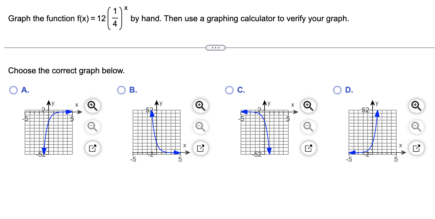 Solved Graph the function f(x)=12(41)x by hand. Then use a | Chegg.com