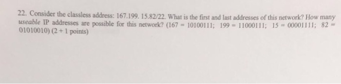 Solved 22. Consider the classless address: 167.199. 15.82/22 | Chegg.com