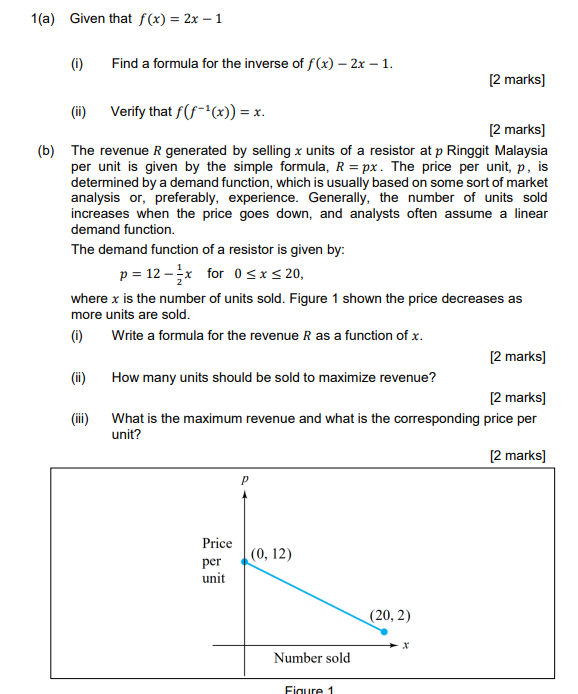 Solved 1(a) Given that f(x)=2x−1 (i) Find a formula for the | Chegg.com
