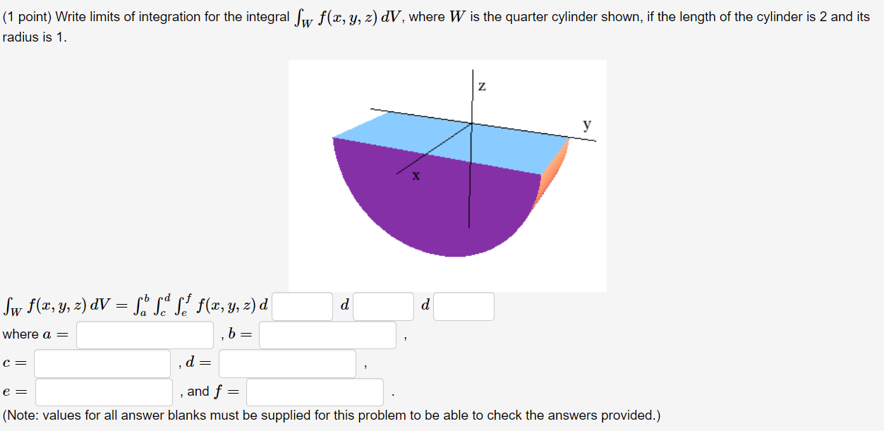 Solved (1 point) Write limits of integration for the | Chegg.com