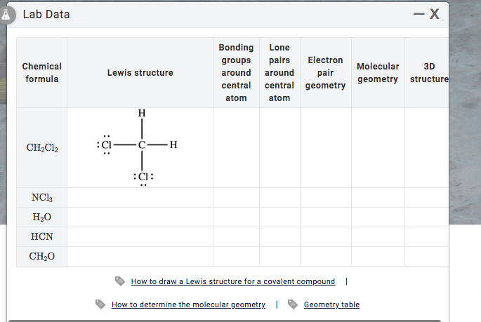 Solved Lab Data How to draw a Lewis structure for a covalent | Chegg.com