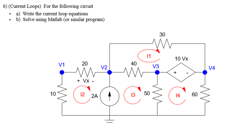 Solved 6) (Current Loops) For the following circuit • a) | Chegg.com