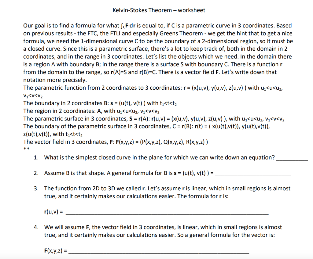 Solved Kelvin-Stokes Theorem - worksheet Our goal is to find | Chegg.com