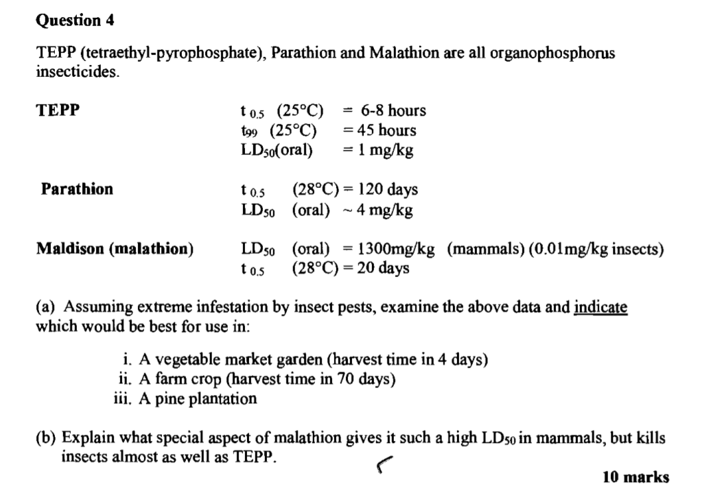Solved Question 4 TEPP (tetraethyl-pyrophosphate), Parathion | Chegg.com