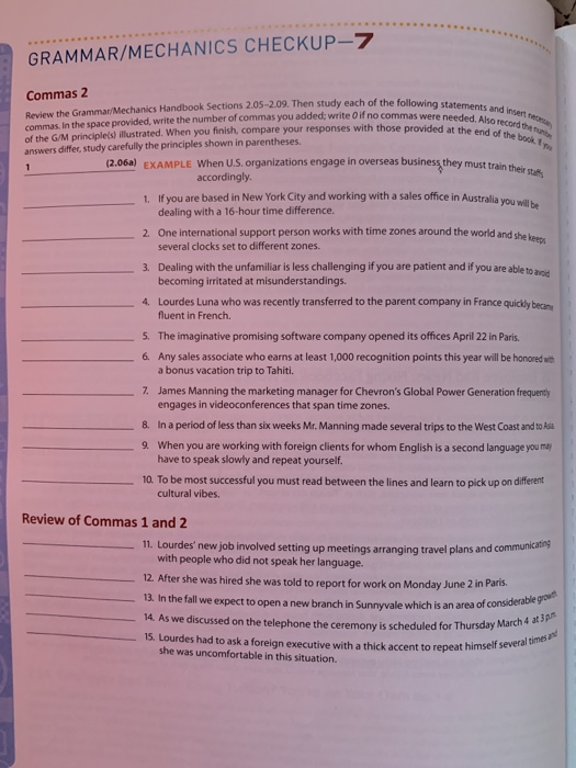 GRAMMAR/MECHANICS CHECKUP-7 Commas 2 Review the | Chegg.com