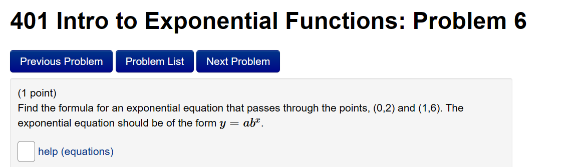 Solved 401 Intro to Exponential Functions: Problem 6 (1 | Chegg.com