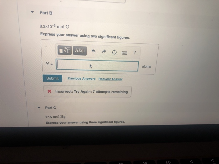Solved Part B 8.2x10-3 mol C Express your answer using two | Chegg.com