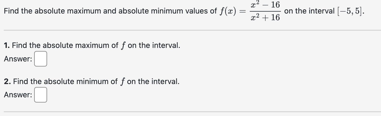 Solved Find the absolute maximum and absolute minimum values | Chegg.com