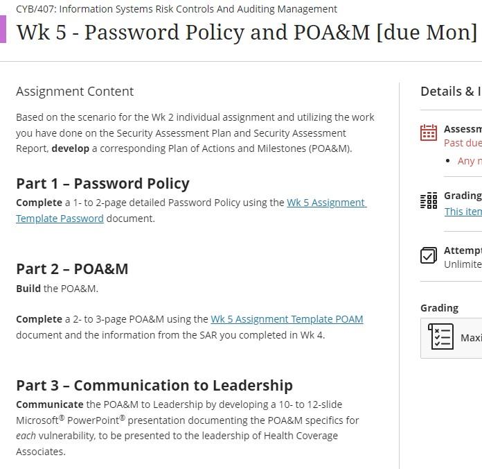 Wk 5 -Assignment Template Plan of Action and | Chegg.com