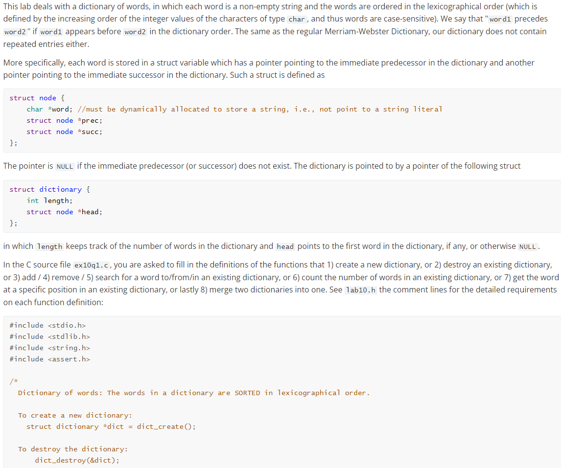 Solved This lab deals with a dictionary of words, in which | Chegg.com