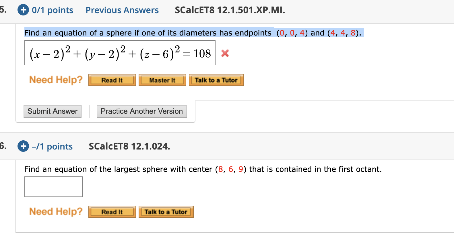 Solved 5. + 0/1 points Previous Answers SCalcET8 | Chegg.com