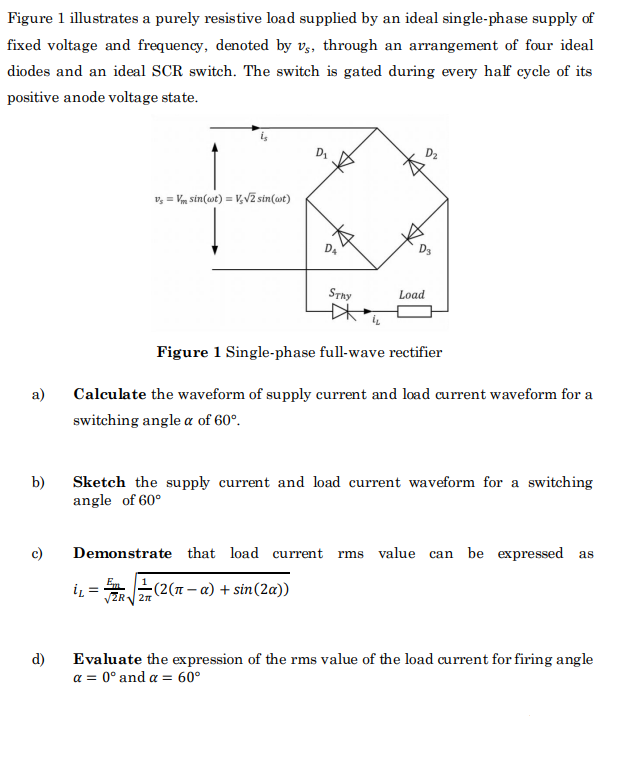 Solved Figure 1 illustrates a purely resistive load supplied | Chegg.com