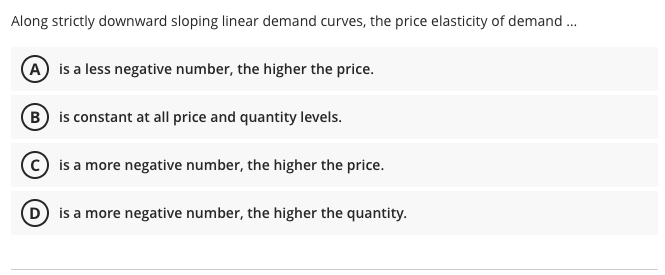 Solved Along strictly downward sloping linear demand curves, | Chegg.com