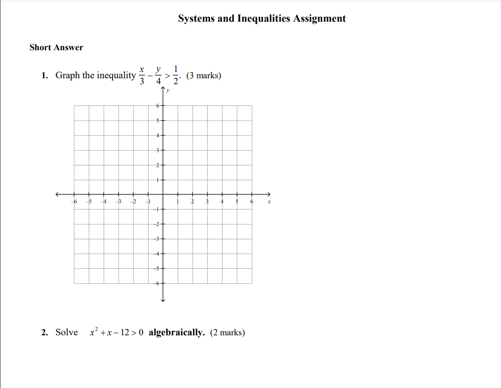 Solved Systems and Inequalities AssignmentShort AnswerGraph | Chegg.com Solved Systems and Inequalities AssignmentShort AnswerGraph | Chegg.com