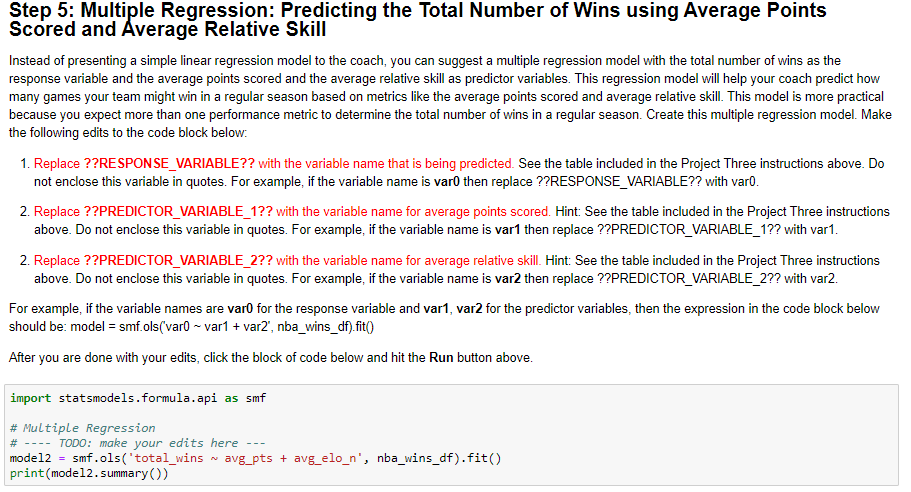 Solved Step 5: Multiple Regression: Predicting the Total | Chegg.com
