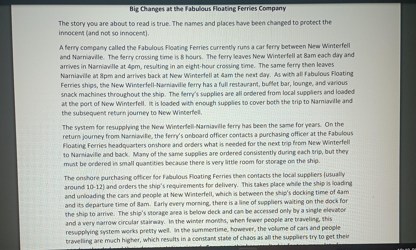 Solved Big Changes at the Fabulous Floating Ferries Company | Chegg.com