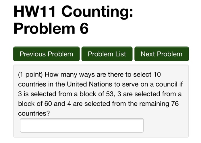 Solved HW11 Counting: Problem 6 Previous Problem Problem | Chegg.com