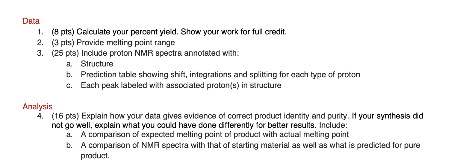 Solved Data 1. (8 pts) Calculate your percent yield. Show | Chegg.com Solved Data 1. (8 pts) Calculate your percent yield. Show | Chegg.com
