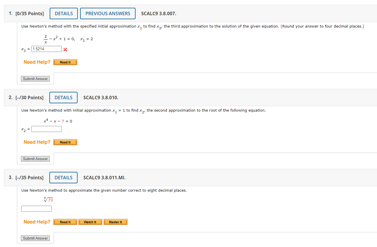 Solved [0/35 Points] SCALC9 3.8.007. x2−x2+1=0,x1=2 x3= | Chegg.com