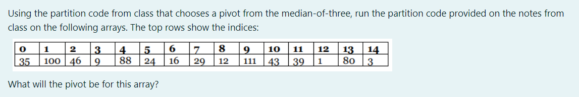 Solved Using the partition code from class that chooses a | Chegg.com