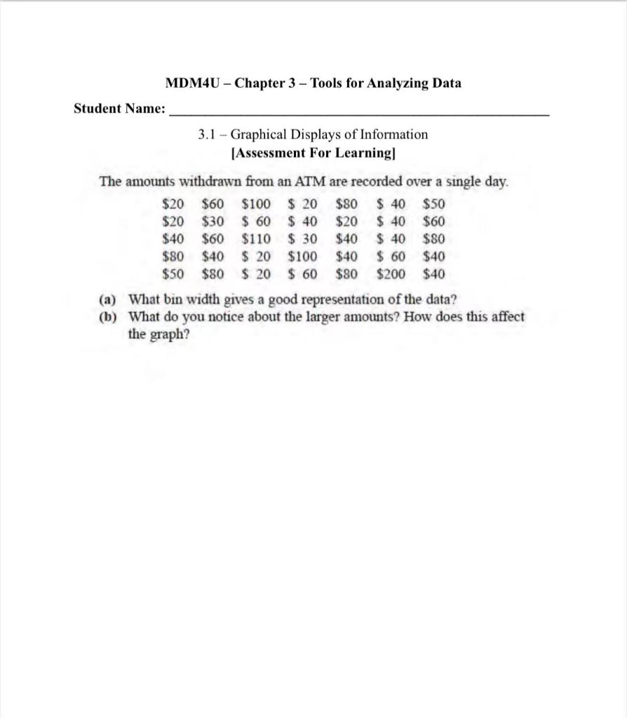 Solved MDM4U - Chapter 3 - Tools for Analyzing Data Student | Chegg.com