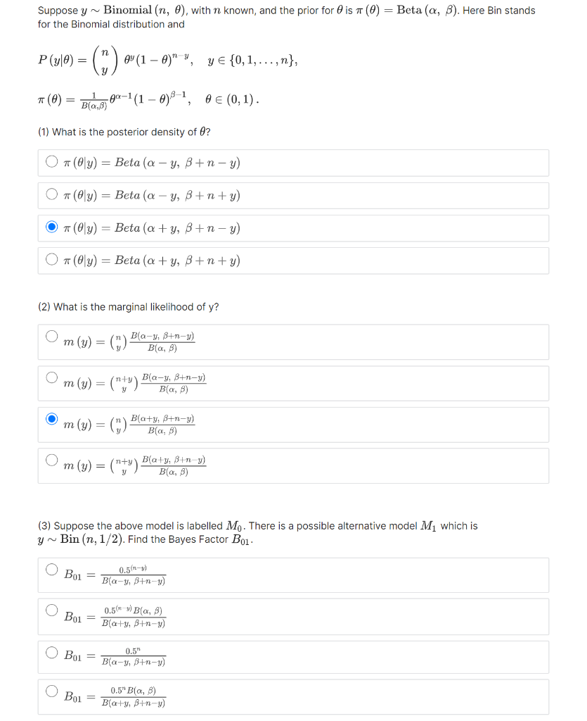 Solved Suppose y Binomial (n. 6), with n known, and the | Chegg.com