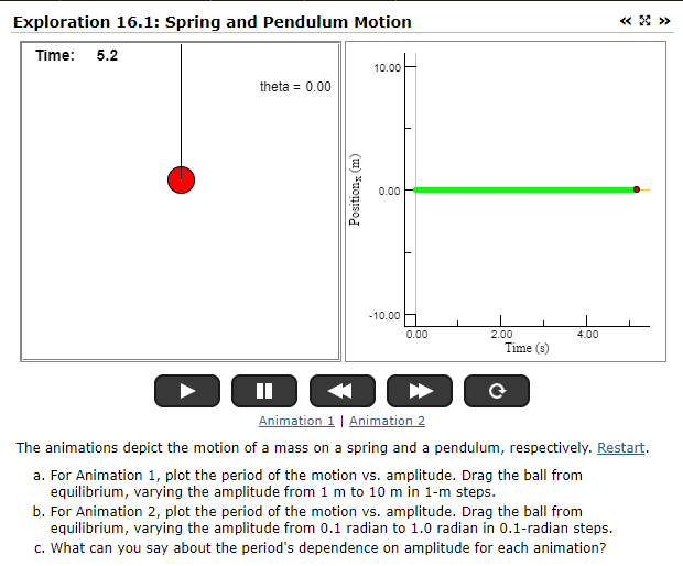 Exploration 16.1: Spring and Pendulum Motion Time: | Chegg.com