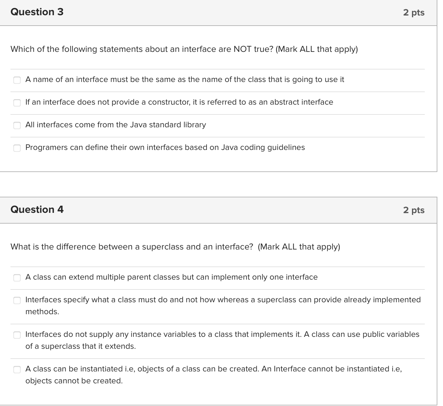 Solved Which of the following statements about an interface | Chegg.com