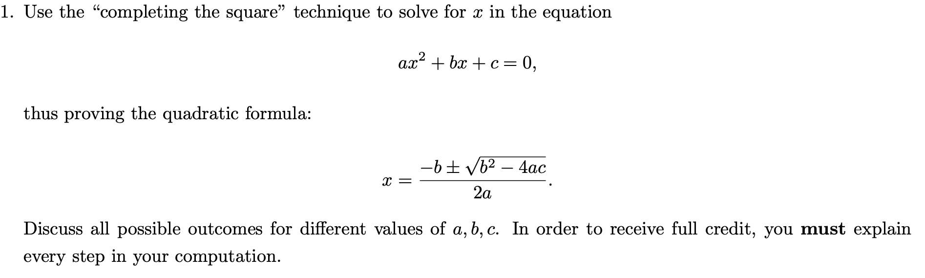 Solved 1. Use the "completing the square" technique to solve | Chegg.com
