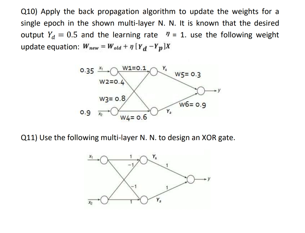 Solved Q10) Apply the back propagation algorithm to update | Chegg.com