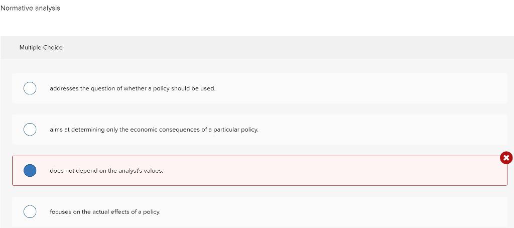 Solved Normative analysis Multiple Choice addresses the | Chegg.com