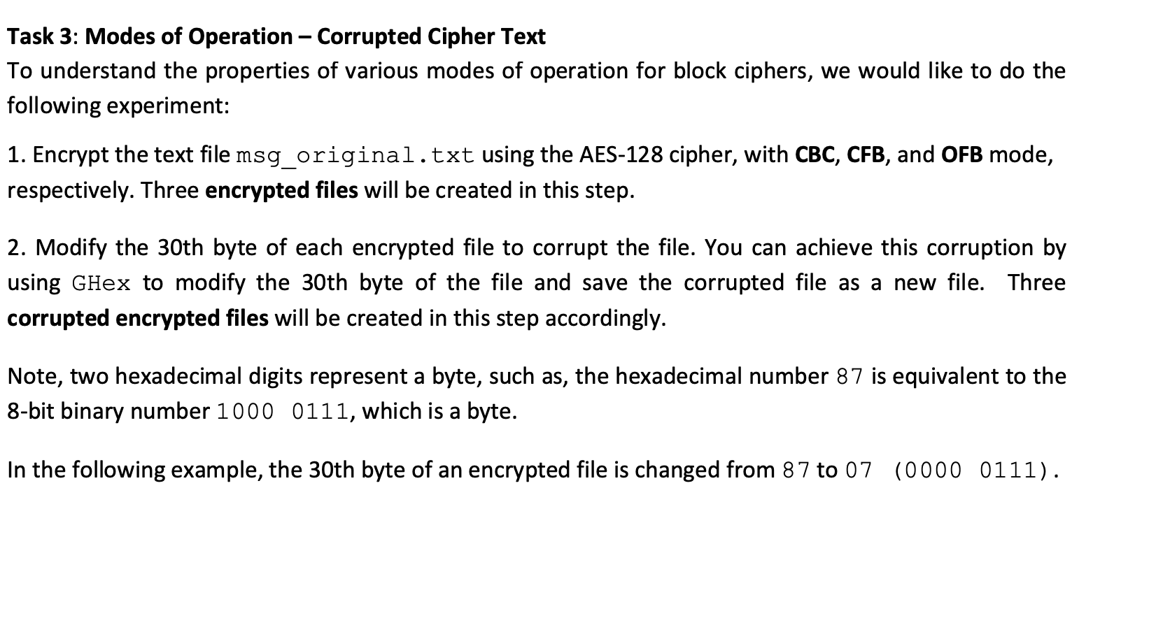 Task 3: Modes of Operation - Corrupted Cipher Text To | Chegg.com