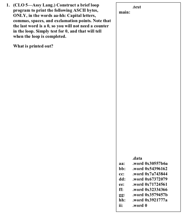 1. (CLO 5-Assy Lang.) Construct a brief loop program | Chegg.com